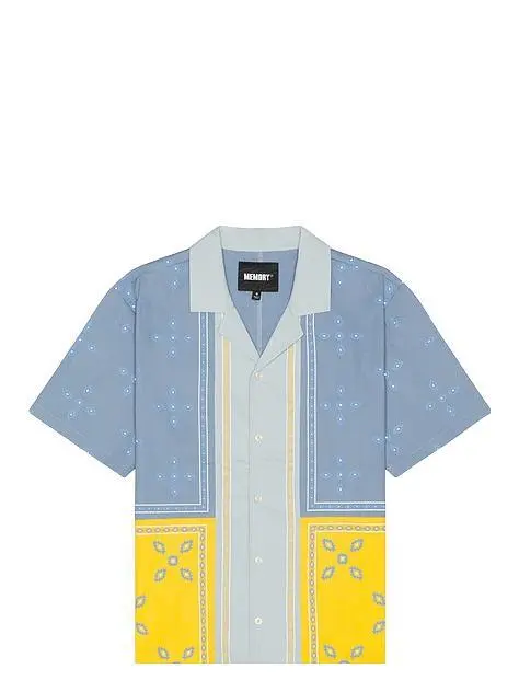 MEMORY LANE Patch Work Short Sleeve Shirt In Blue - Light Blue