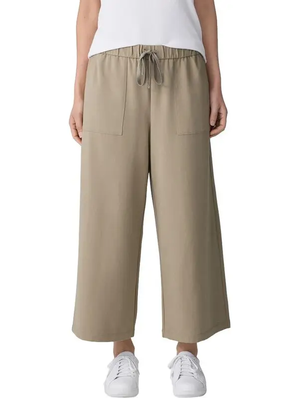 Eileen Fisher Stretch Organic Cotton Crop Wide Leg Pants - Twig