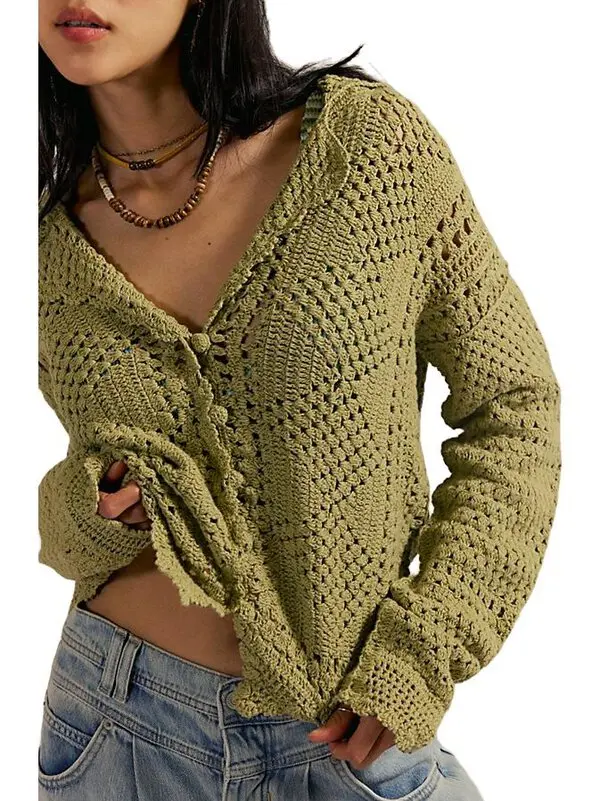 Free People We The Free Friend Of A Friend Crochet Sweater - Fren Dew