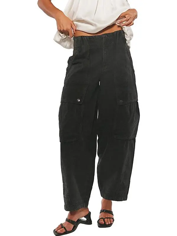 Free People We The Free Brentwood Slouchy Cargo Pants - Washed Black