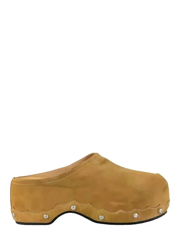 Sartore Scalloped Suede Clogs - Yellow