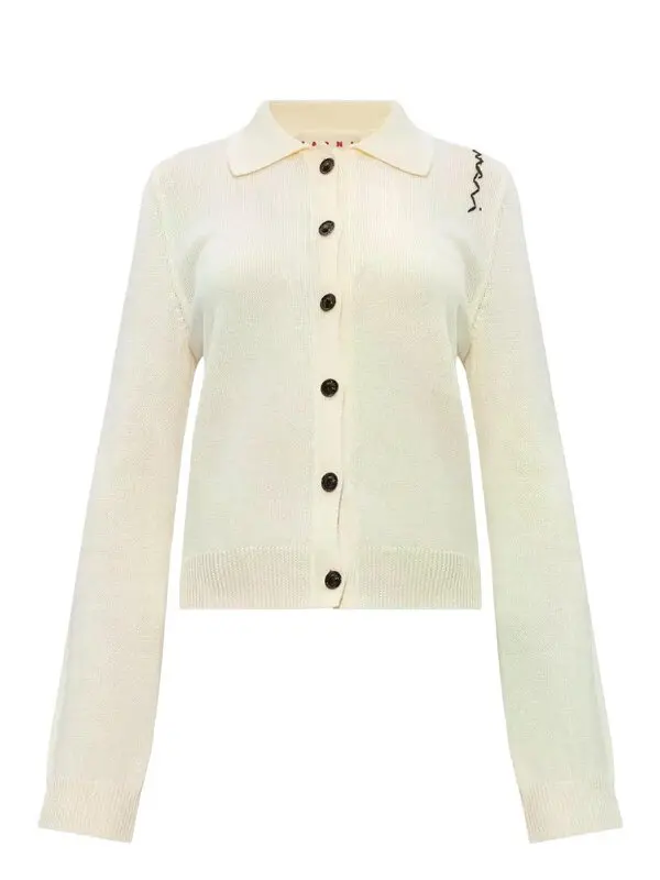 Marni Logo-embroidered Cardigan - Neutrals