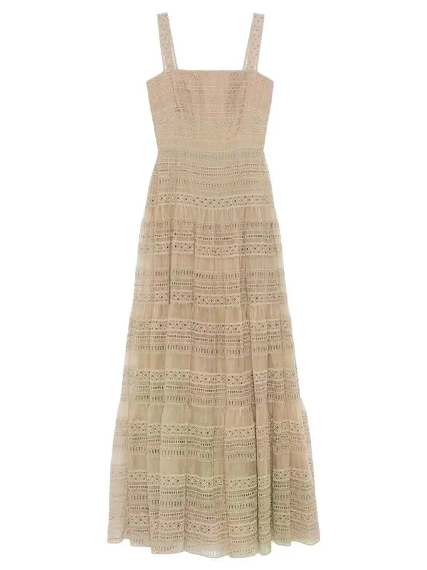 Elie Saab Embroidered Organza Maxi Dress - Neutrals