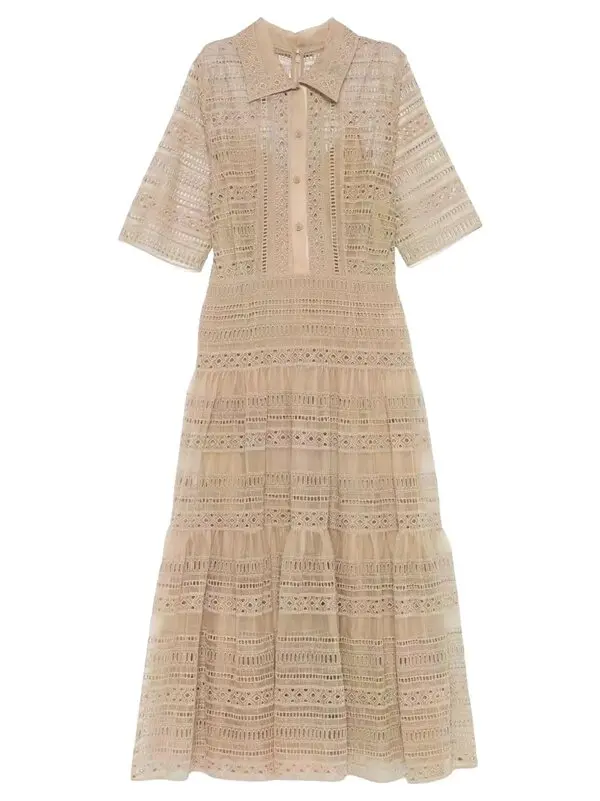 Elie Saab Embroidered Organza Midi Dress - Neutrals