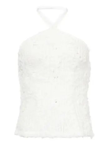 AMY LYNN Floral Halterneck Crochet Top - White