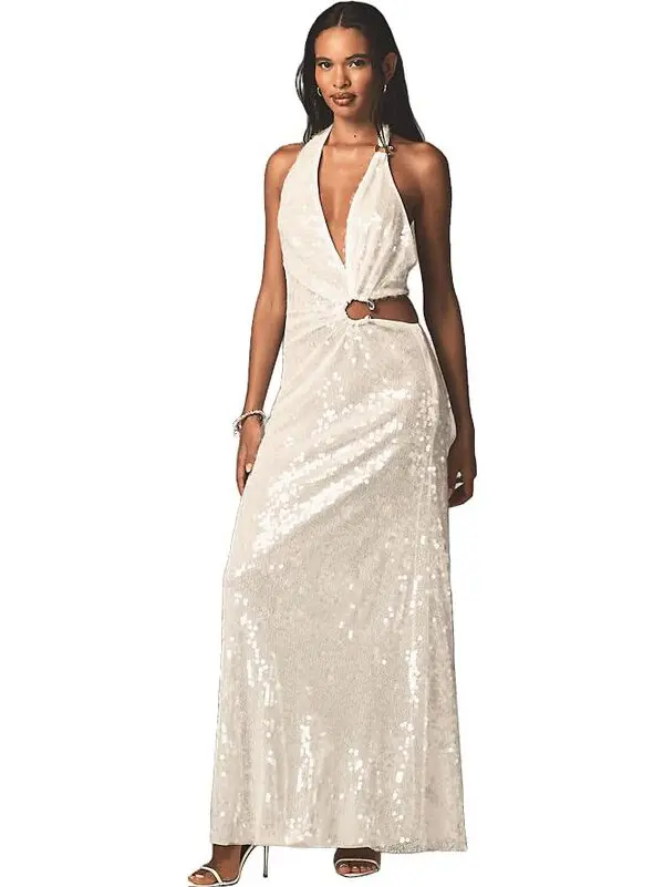 Misha Collection Devon Asymmetric Sequin Maxi Dress - Ivory