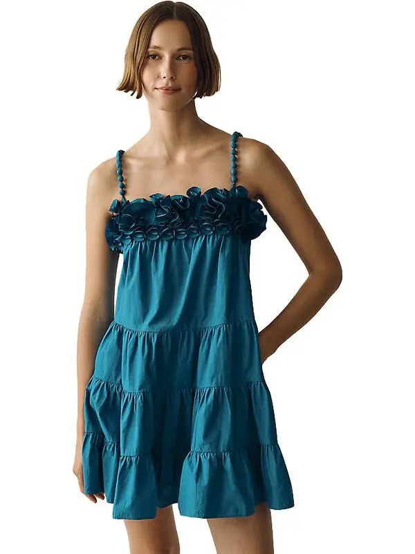 Saylor Carie Sleeveless Ruffled Square-neck Tiered Mini Dress - Blue