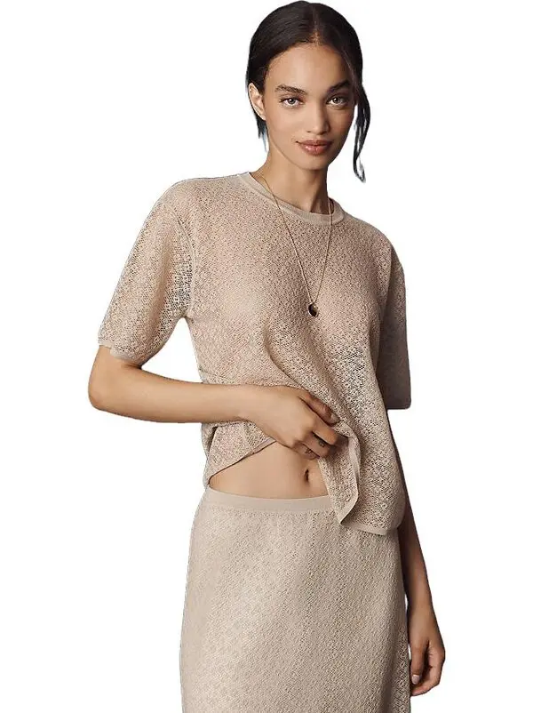 Theory Floral Lace Pullover Top - Sand