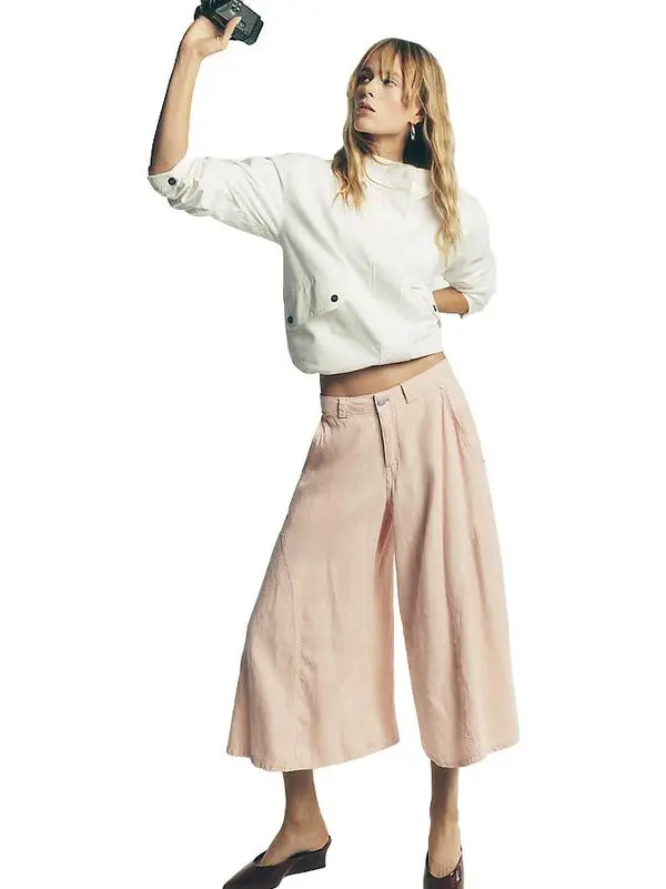 PILCRO Linen Blend Culottes Pants - Blush Pink