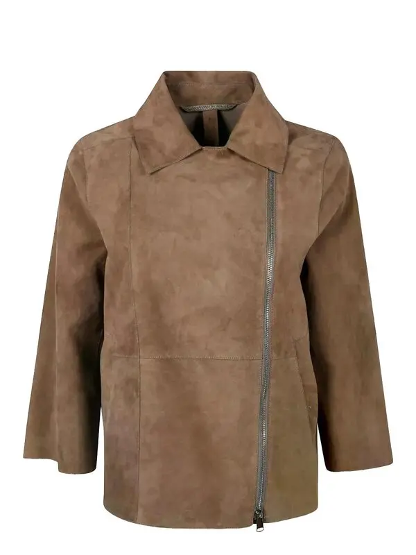 THE JACKIE LEATHERS Off-centre Zip Leather Jacket - Brown