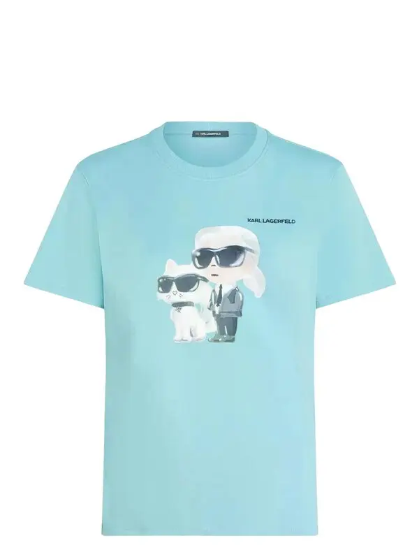 Karl Lagerfeld Ikon Karl And Choupette Graphic-print T-shirt - Blue