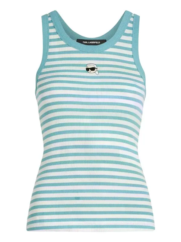 Karl Lagerfeld Ikon Striped Ribbed Tank Top - Blue