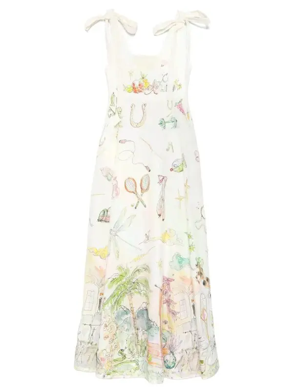 ALEMAIS Graphic-print Midi Dress - Neutrals