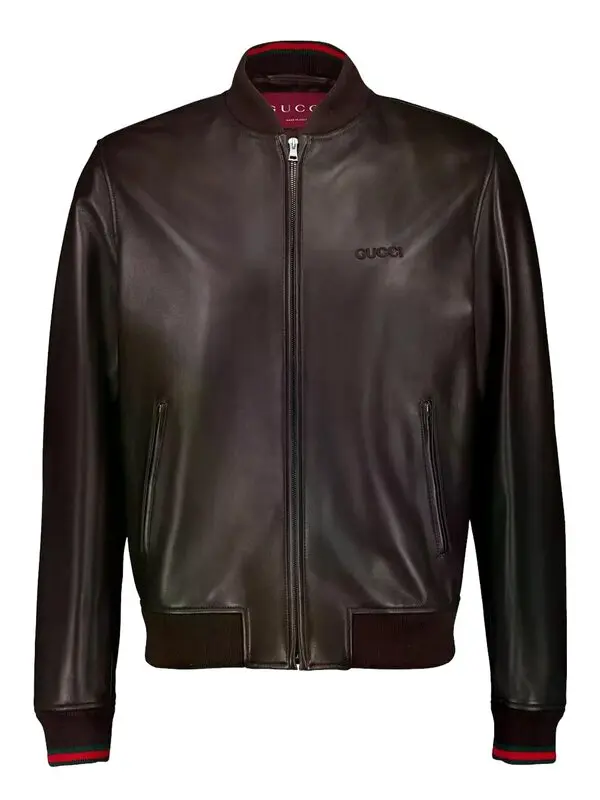 Gucci Leather Bomber Jacket - Brown