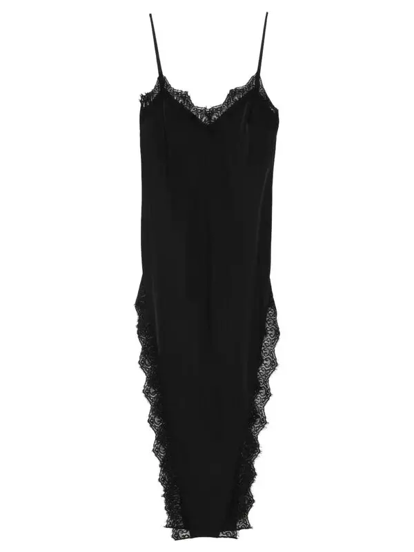 NISSA Slip Dress With Lace Embroidery - Black