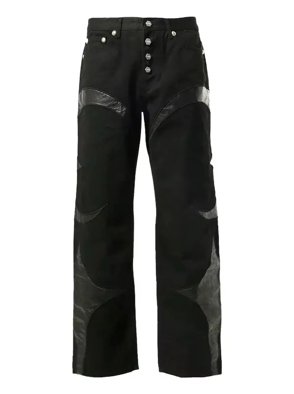 THUG CLUB Leather Washing Jeans - Black