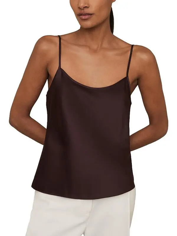 REISS Silk Scoop Neck Camisole - Burgundy