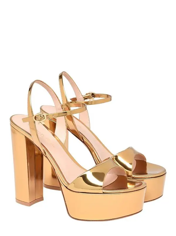 GIANVITO ROSSI Strappy Platform Sandals - Gold Leather