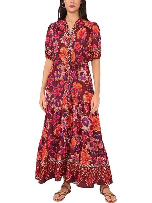 Vince Camuto Puff Sleeve Tiered Maxi Dress - Brwn Multi