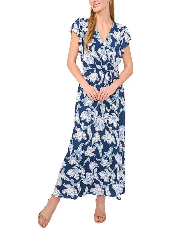 CECE DUPRAZ Wrap Front Maxi Dress - Denim/ White