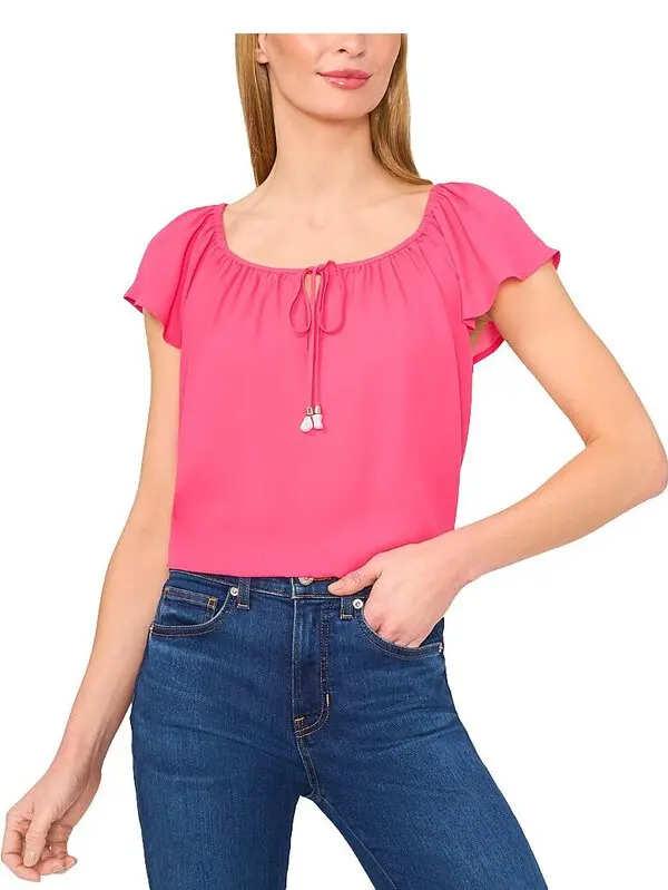 CECE DUPRAZ Round Neck Flutter Sleeve Top - Magenta