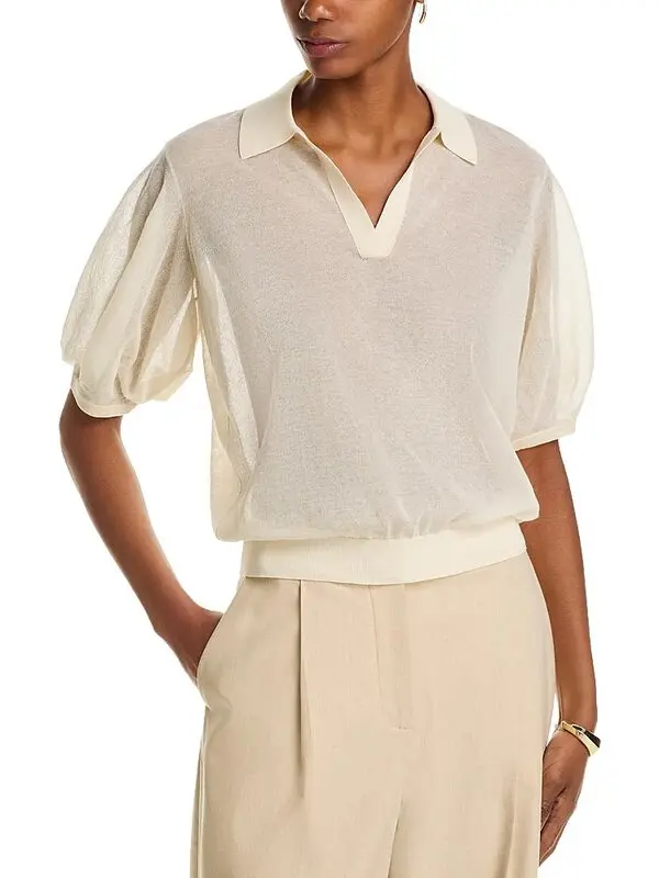 Theory Blouson Polo In Sheer Crepe - Cream