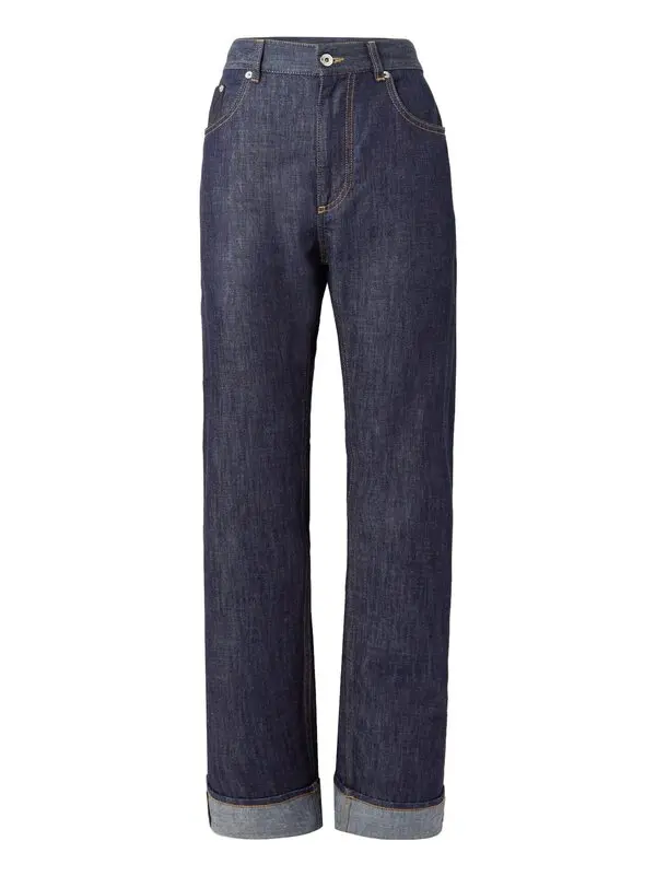 Bottega Veneta Intrecciato Suede-trimmed Mid-rise Straight-leg Jeans - Blue