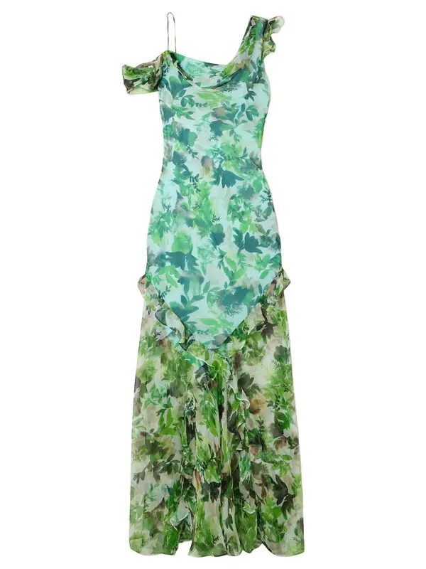 Saloni Seema Cold-shoulder Ruffled Maxi Dress - Green