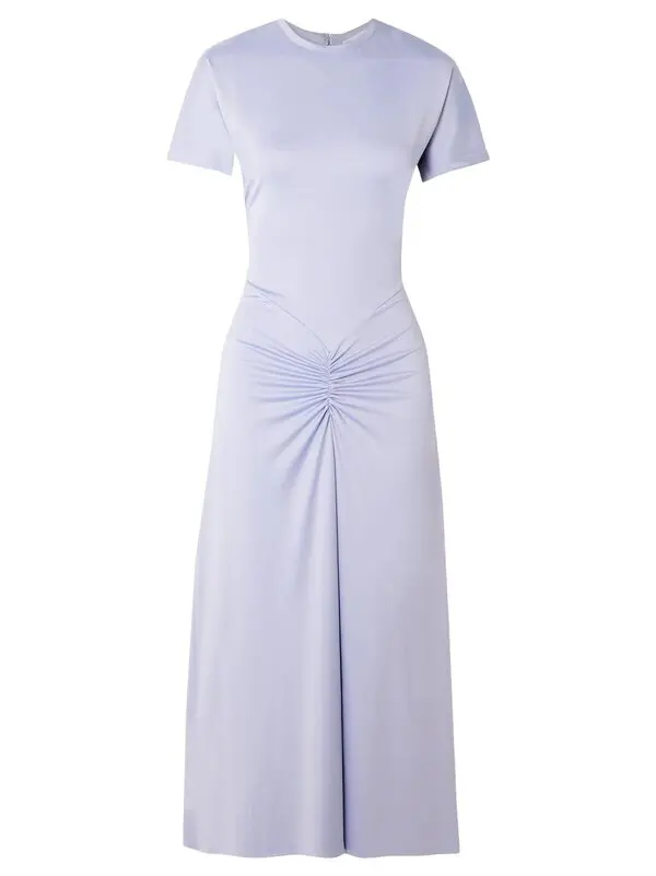 Victoria Beckham Gathered Satin-jersey Midi Dress - Blue