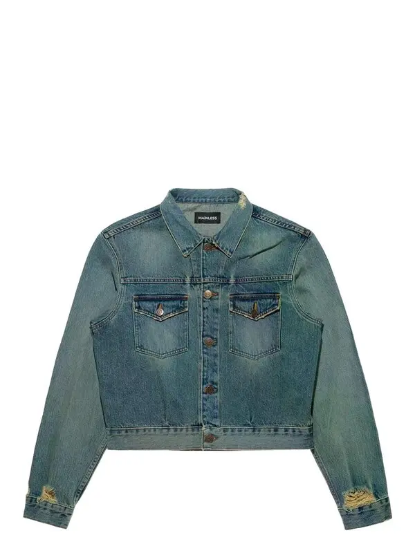 MAINLESS Distressed Denim Trucker Jacket - Blue