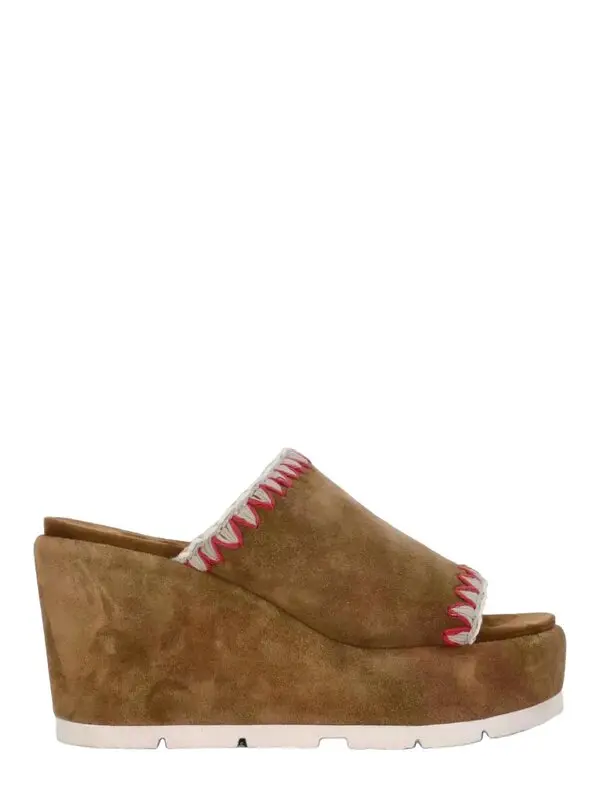 Mou 95mm Suede Wedge Sandals - Brown