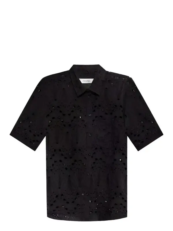 GESTUZ Cotton Embroidered Shirt - Black
