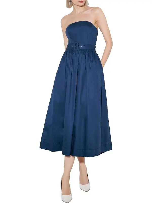 FREEMARKET Belted Strapless Midi Dress - Navy