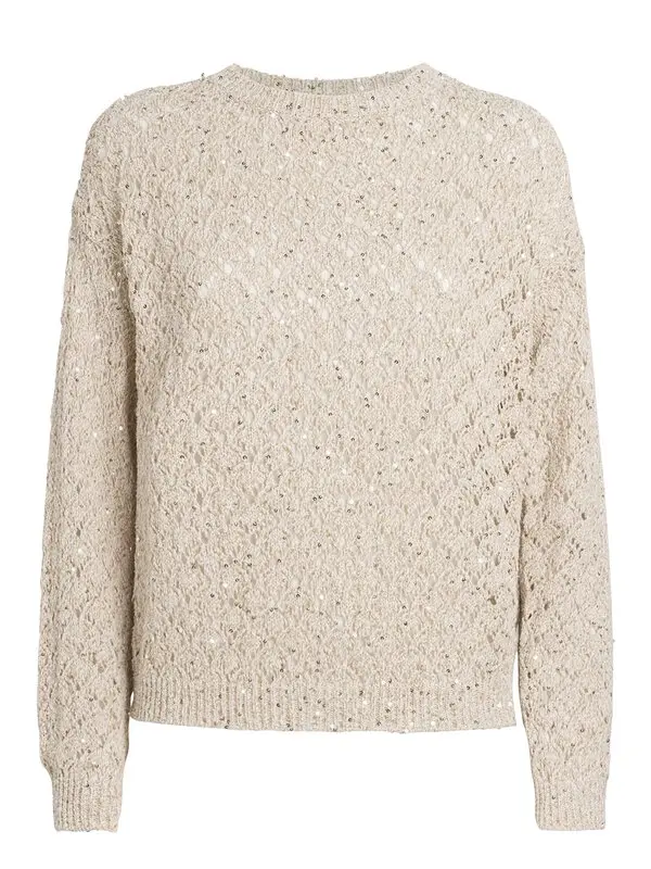 Eleventy Cotton Sequined V-neck Sweater - Beige