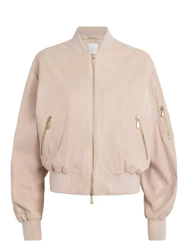 Eleventy Metallic Suede Bomber Jacket - Nude