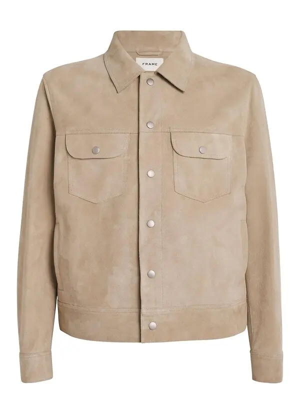 FRAME Suede Trucker Shirt Jacket - Beige