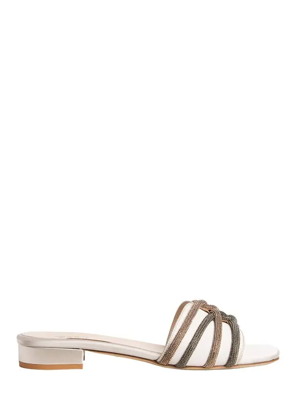 Eleventy Satin Embellished Mules - Beige