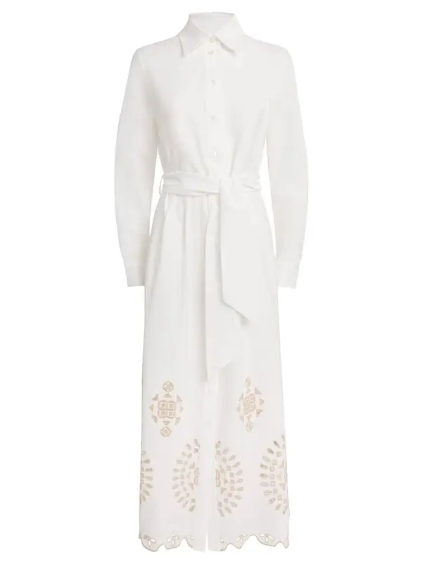 Eleventy Embroidered Maxi Shirt Dress - White