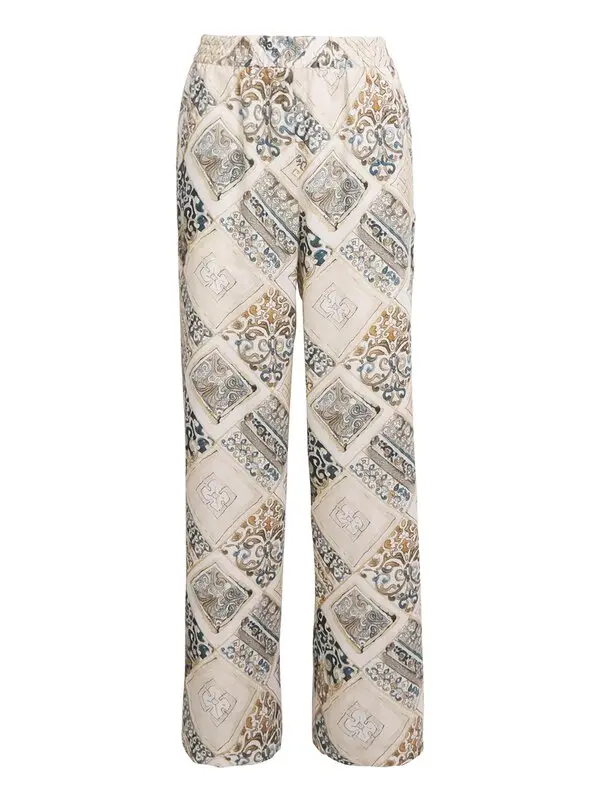 Eleventy Linen Printed Palazzo Trousers - Beige