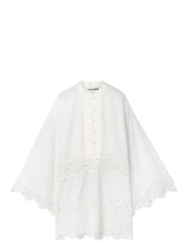 CRISTIANO MARCHELI Maria Silk-trimmed Guipure Lace And Cotton Kaftan - White