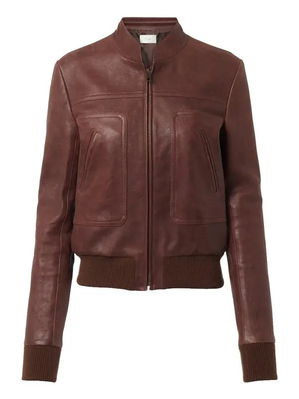 THE ROW Bader Leather Bomber Jacket - Brown