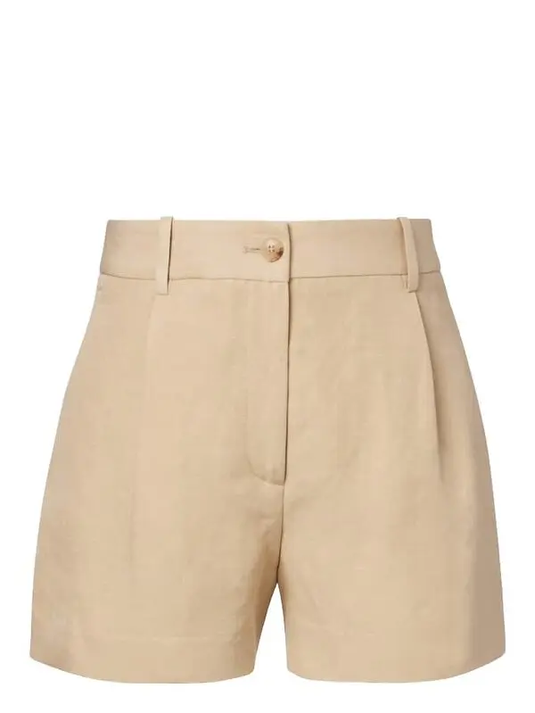 NILI LOTAN Pleated High-rise Linen And Silk Shorts - Beige