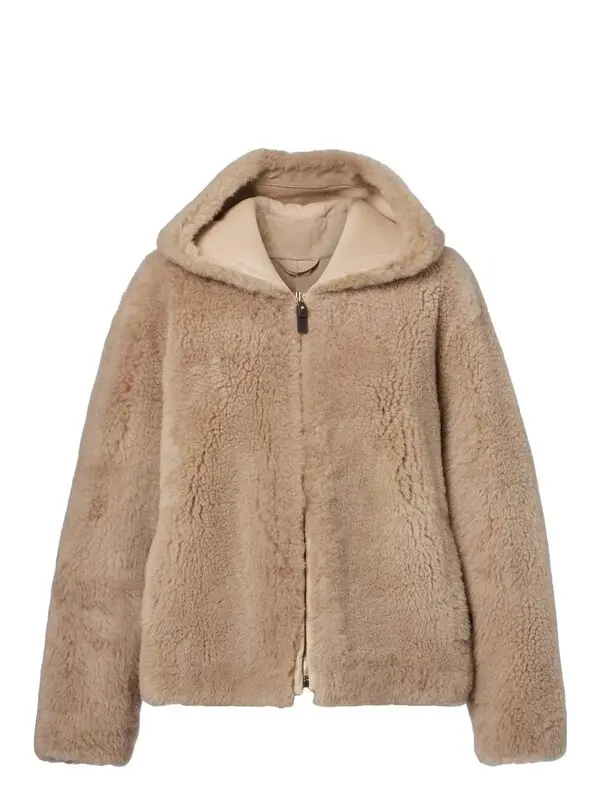 Max Mara Sole Hooded Shearling Jacket - Beige