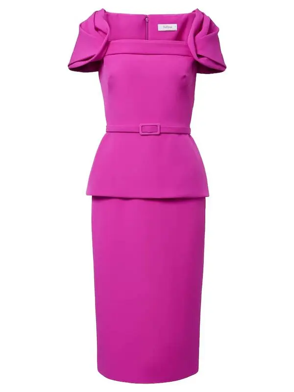 Safiyaa Belted Peplum Midi Dress - Purple