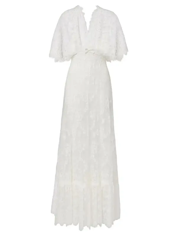 Elie Saab Embroidered Cotton-blend Lace Gown - White