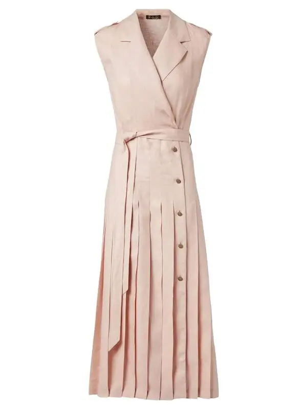 Loro Piana Bryce Pleated Linen Midi Dress - Pink
