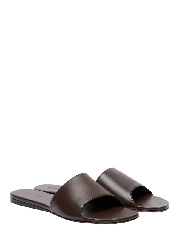 Amina Muaddi Bianca Leather Slides - Brown