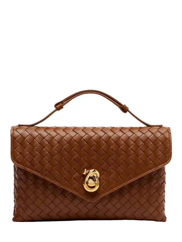 Bottega Veneta Knot Lock Intrecciato Leather Top-handle Bag - Brown