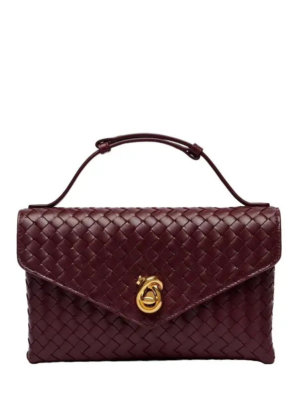Bottega Veneta Knot Lock Leather Shoulder Bag - Burgundy