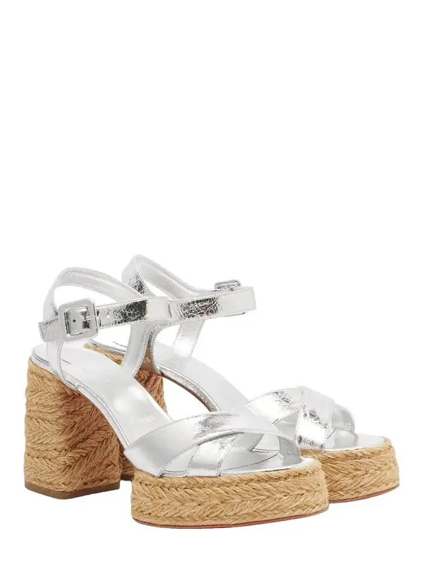 CHRISTIAN LOUBOUTIN Cala Kala 85 Metallic Leather Espadrille Sandals - Silver